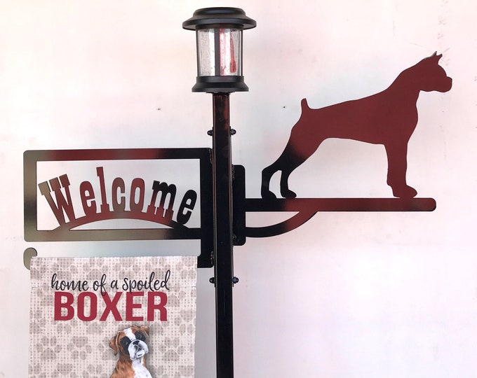 Boxer Dog Large Outdoor Black Welcome Solar Light Pole Garden Flag ...