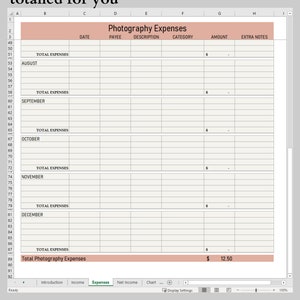 Photography Easy Bookkeeping Spreadsheet | Photography Spreadsheet ...