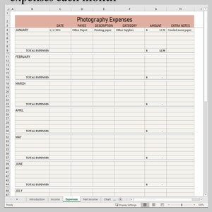 Buy Photography Easy Bookkeeping Spreadsheet Photography Spreadsheet ...