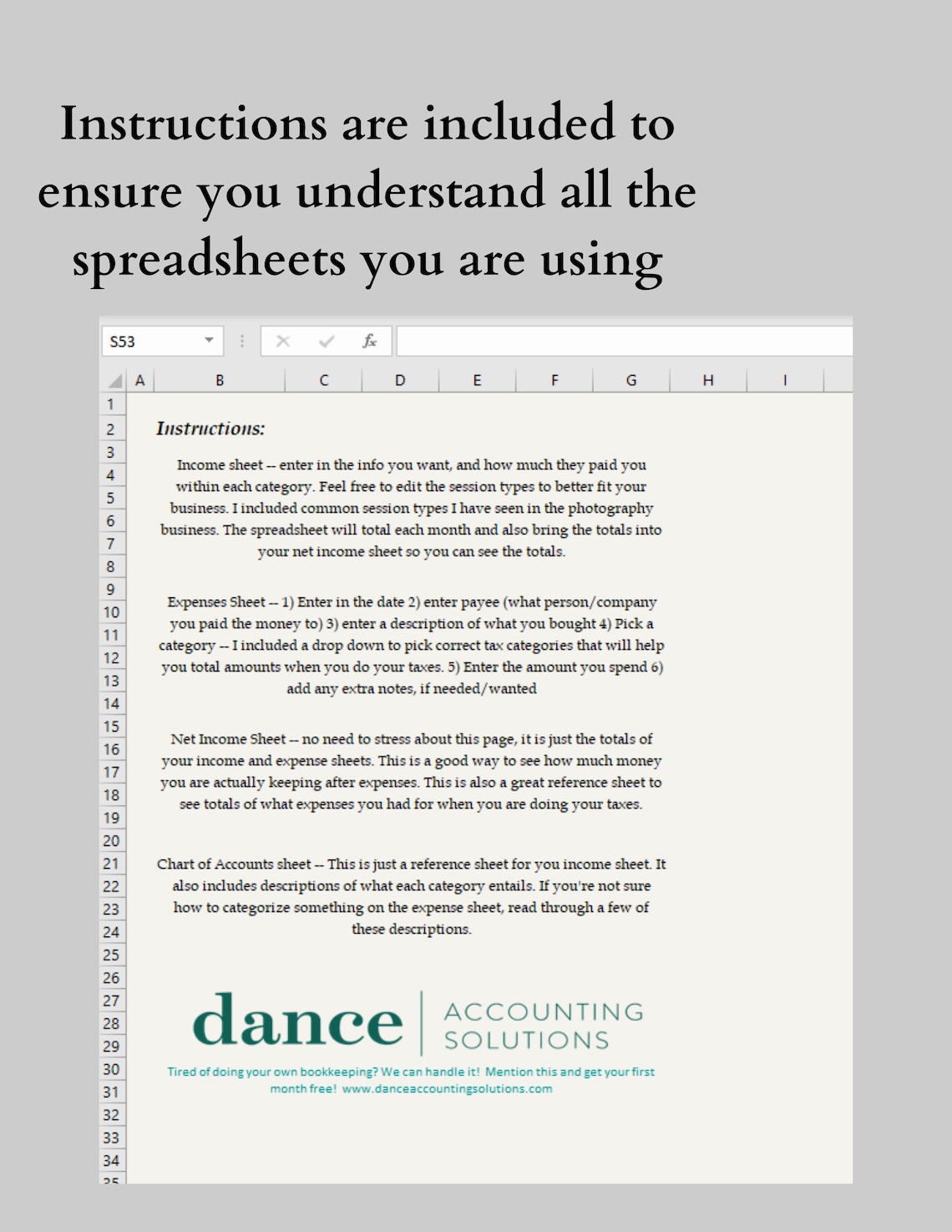Photography Easy Bookkeeping Spreadsheet | Photography Spreadsheet ...