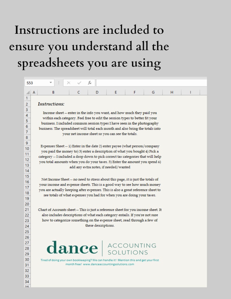 Photography Easy Bookkeeping Spreadsheet | Photography Spreadsheet ...