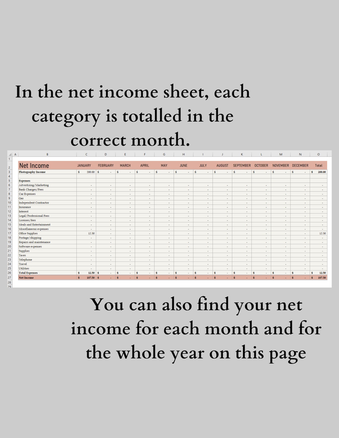 Photography Easy Bookkeeping Spreadsheet | Photography Spreadsheet ...