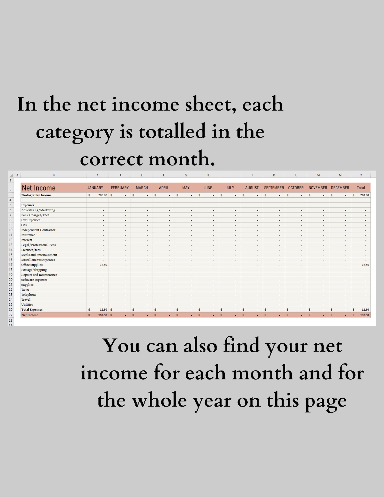 Photography Easy Bookkeeping Spreadsheet | Photography Spreadsheet ...