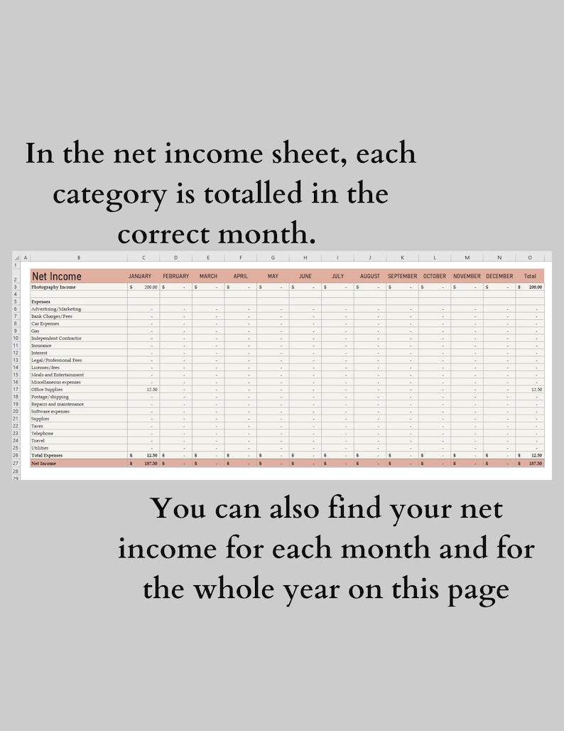 Photography Easy Bookkeeping Spreadsheet | Photography Spreadsheet ...