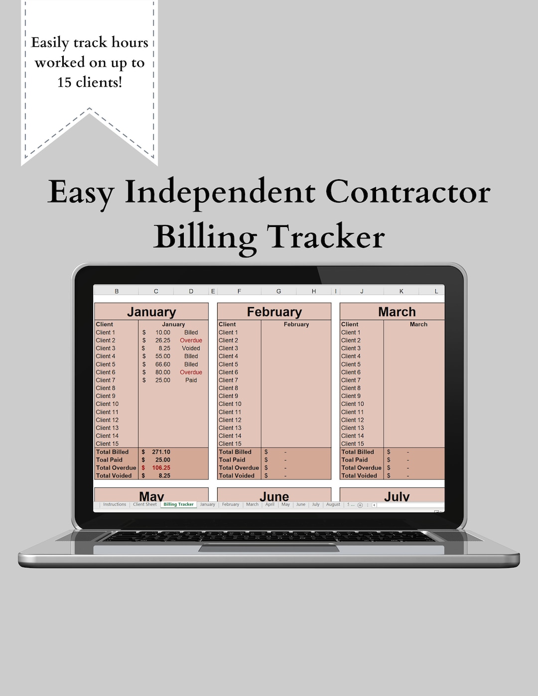 Independent Contractor Billing Spreadsheet | Invoice Tracker - Etsy