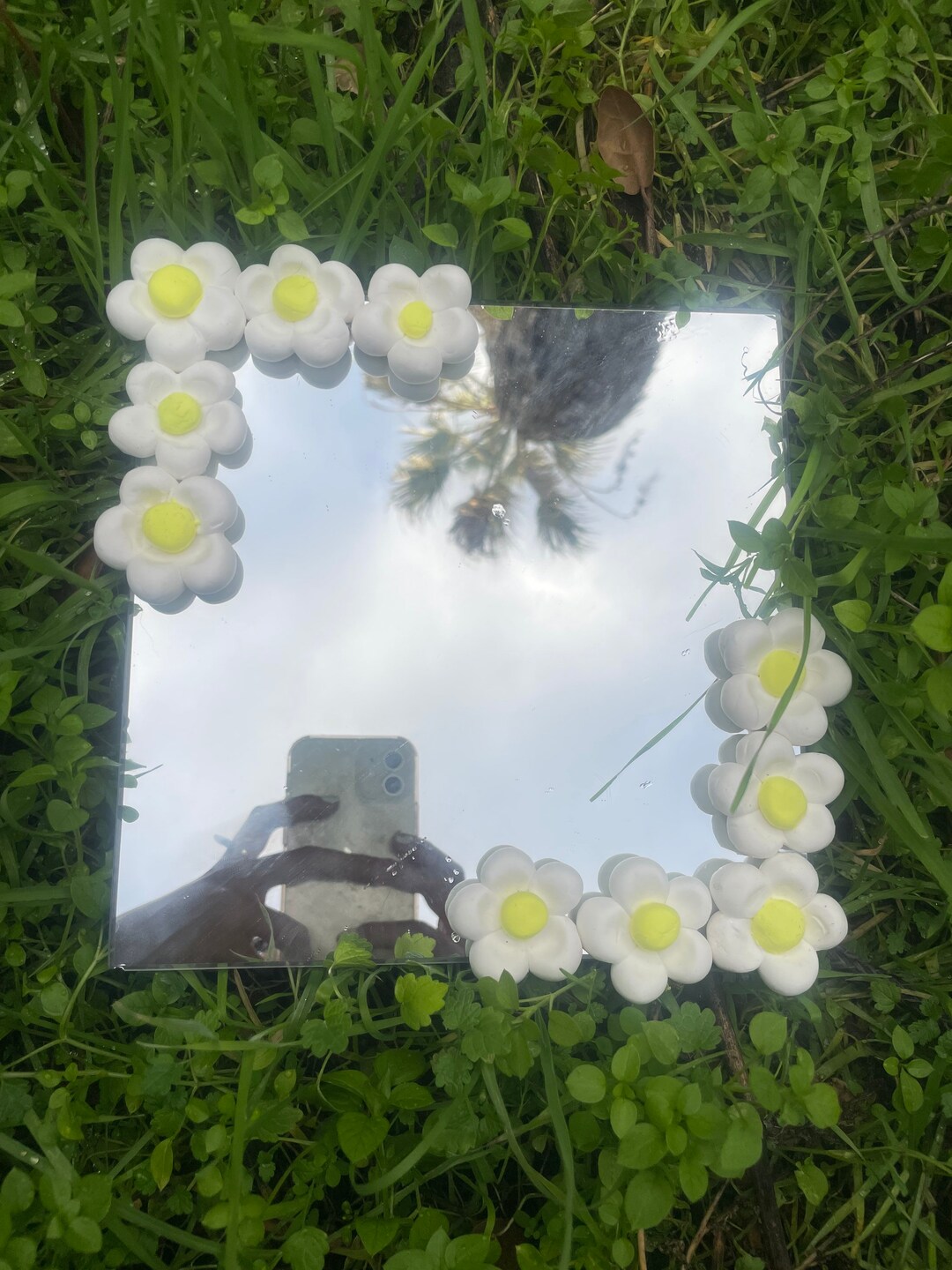 70s Flower Power Clay White Daisy Mirror Trendy 8by8in Chubbypuppy10 - Etsy