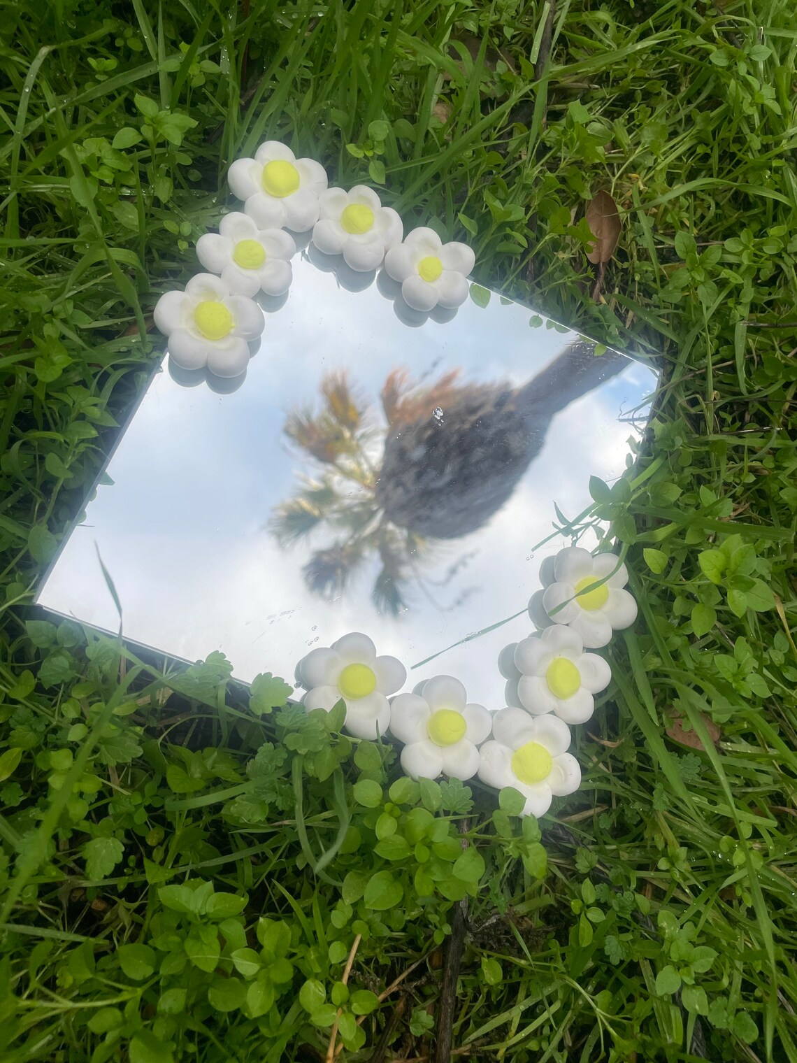 70s Flower Power Clay White Daisy Mirror Trendy 8by8in - Etsy