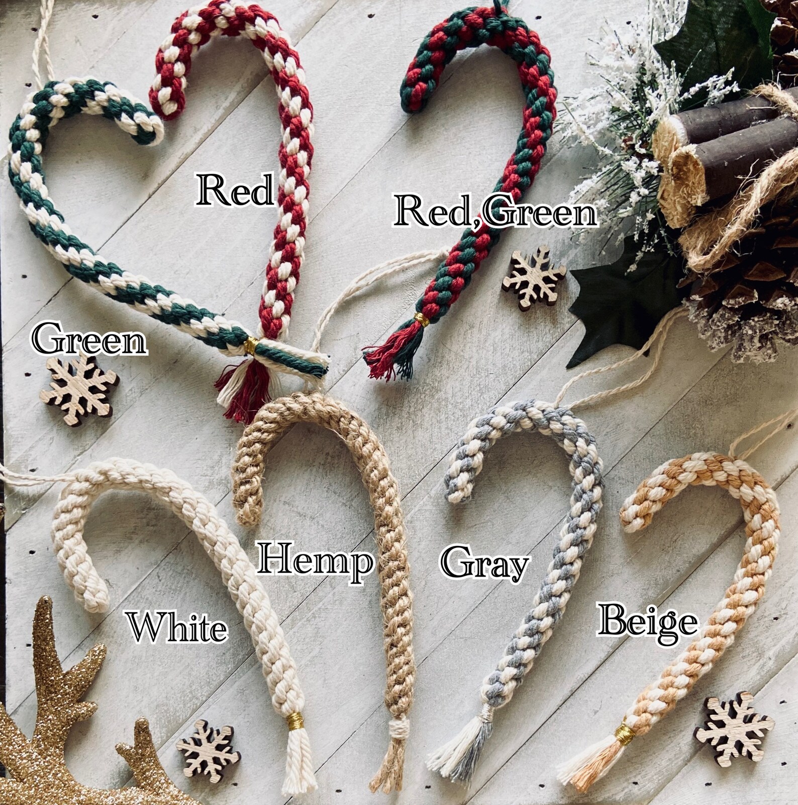 Macrame Candy Cane Ornament / Cotton, Hemp Rope / Macrame Christmas Ornament - Etsy