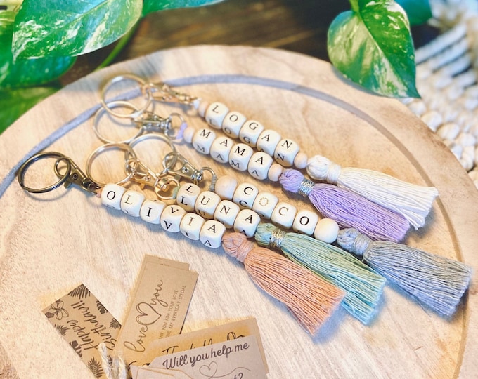 Boho Tassel Keychain / Macrame Fringe Keychain / Custom Name Keychain ...