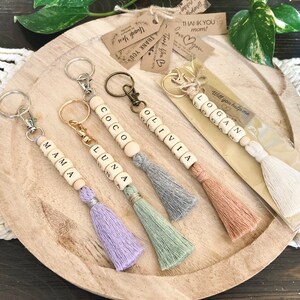Boho Tassel Keychain / Macrame Fringe Keychain / Custom Name Keychain ...