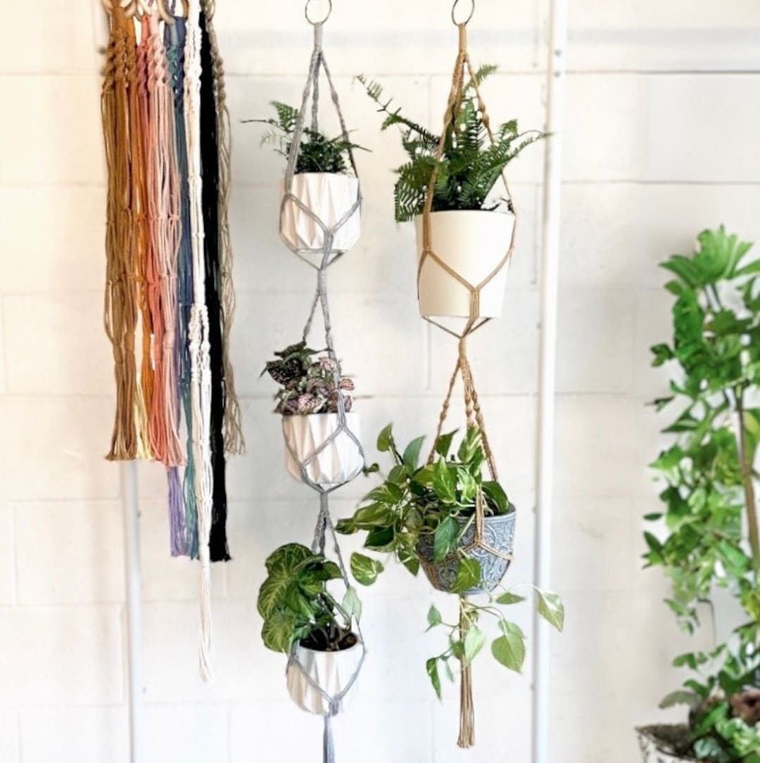 Macrame Simple Two, Three Plant Pots Hanger / Basic Double, Trio Plant ...