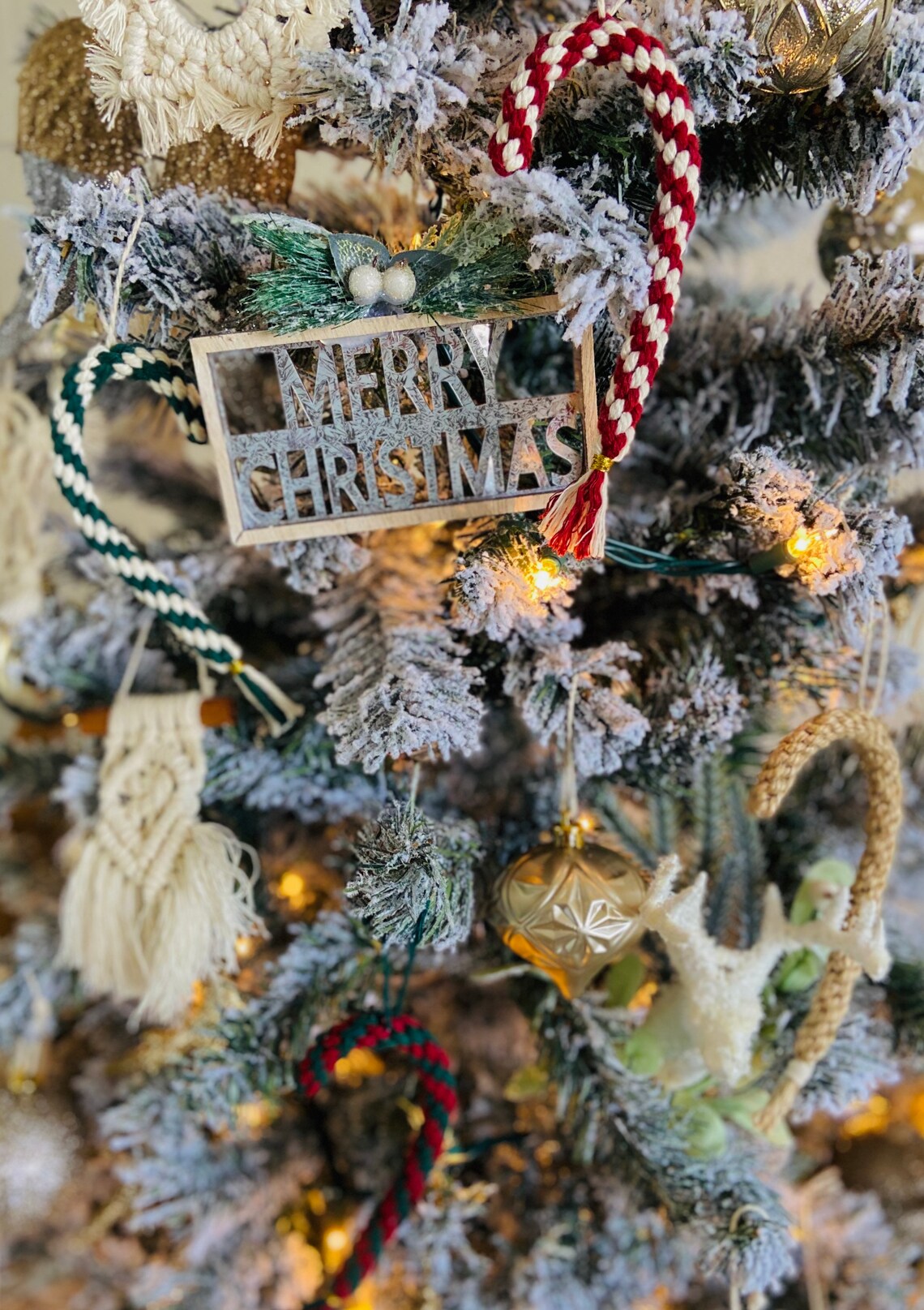 Macrame Candy Cane Ornament / Cotton, Hemp Rope / Macrame Christmas ...