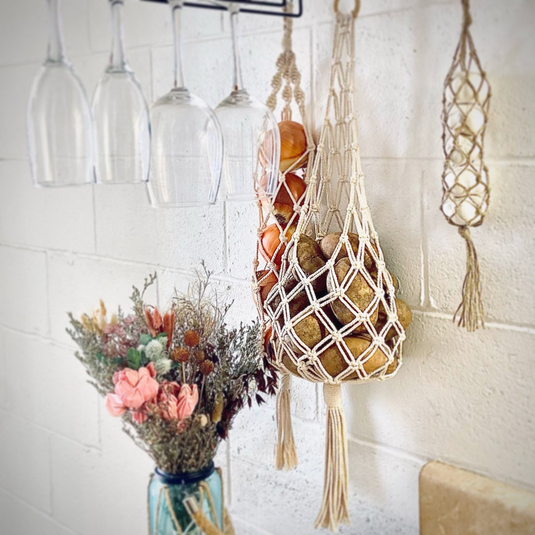 Macrame Hanging Basket /fruit Basket / Kitchen Wall Storage Vegetable ...