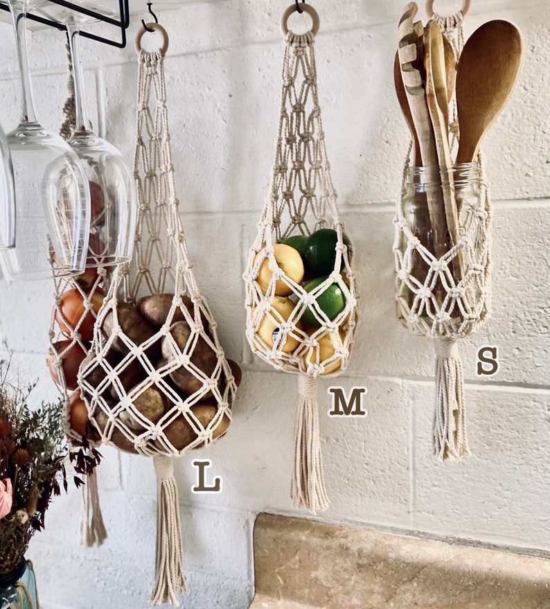 Macrame Hanging Basket /fruit Basket / Kitchen Wall Storage Vegetable ...