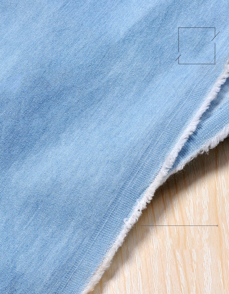 Lightweight Blue Denim Fabric Washed Denim Cotton Denim - Etsy