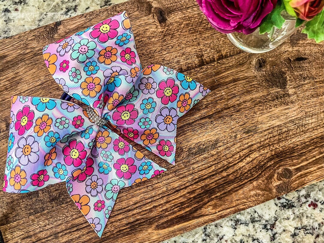 Retro Daisy Smiley Face Cheer Bow With Bling Center - Etsy