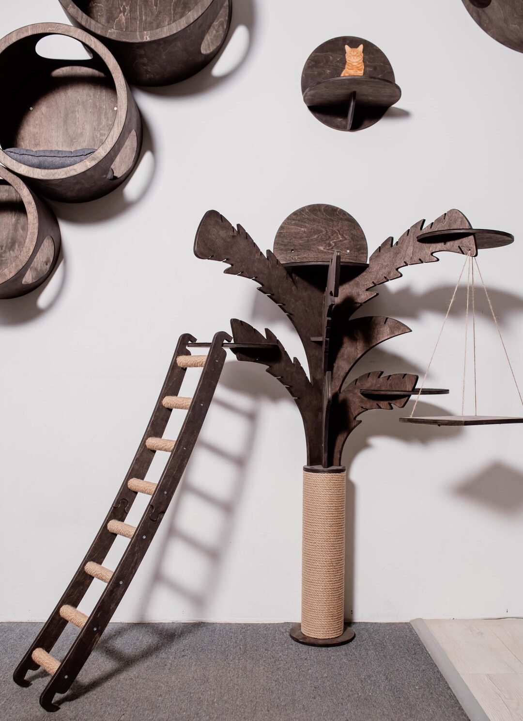 Modern Wooden Cat Tree in the Shape of a Palm Trees - a Stylish Complex ...