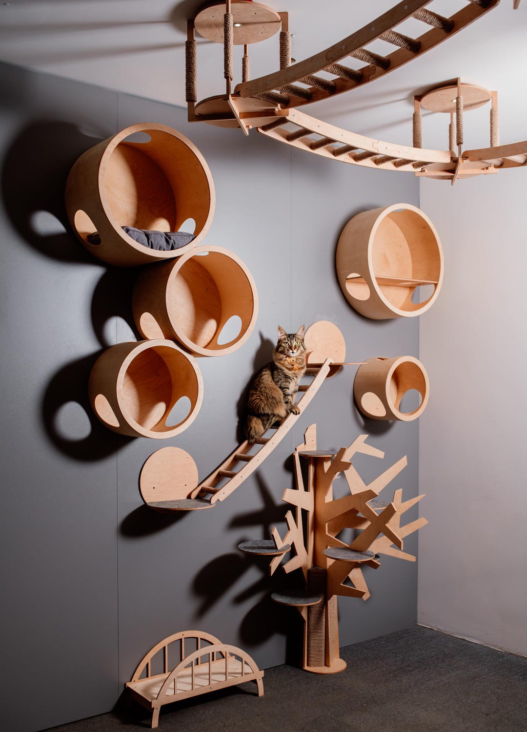 Modern Wood Cat Tree - Stylish Climbing & Resting Complex - Etsy