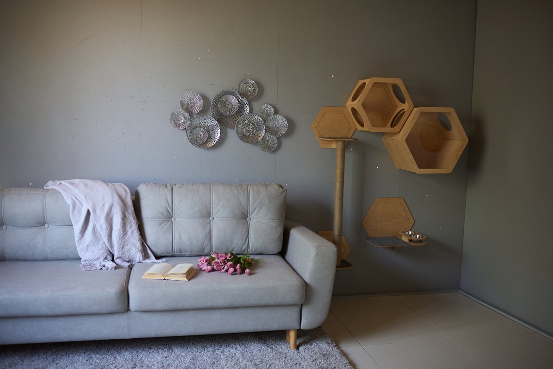 Hexagon Cat Wall Set, Birch Ply, Cat Shelves, Feeder, Perch - Etsy