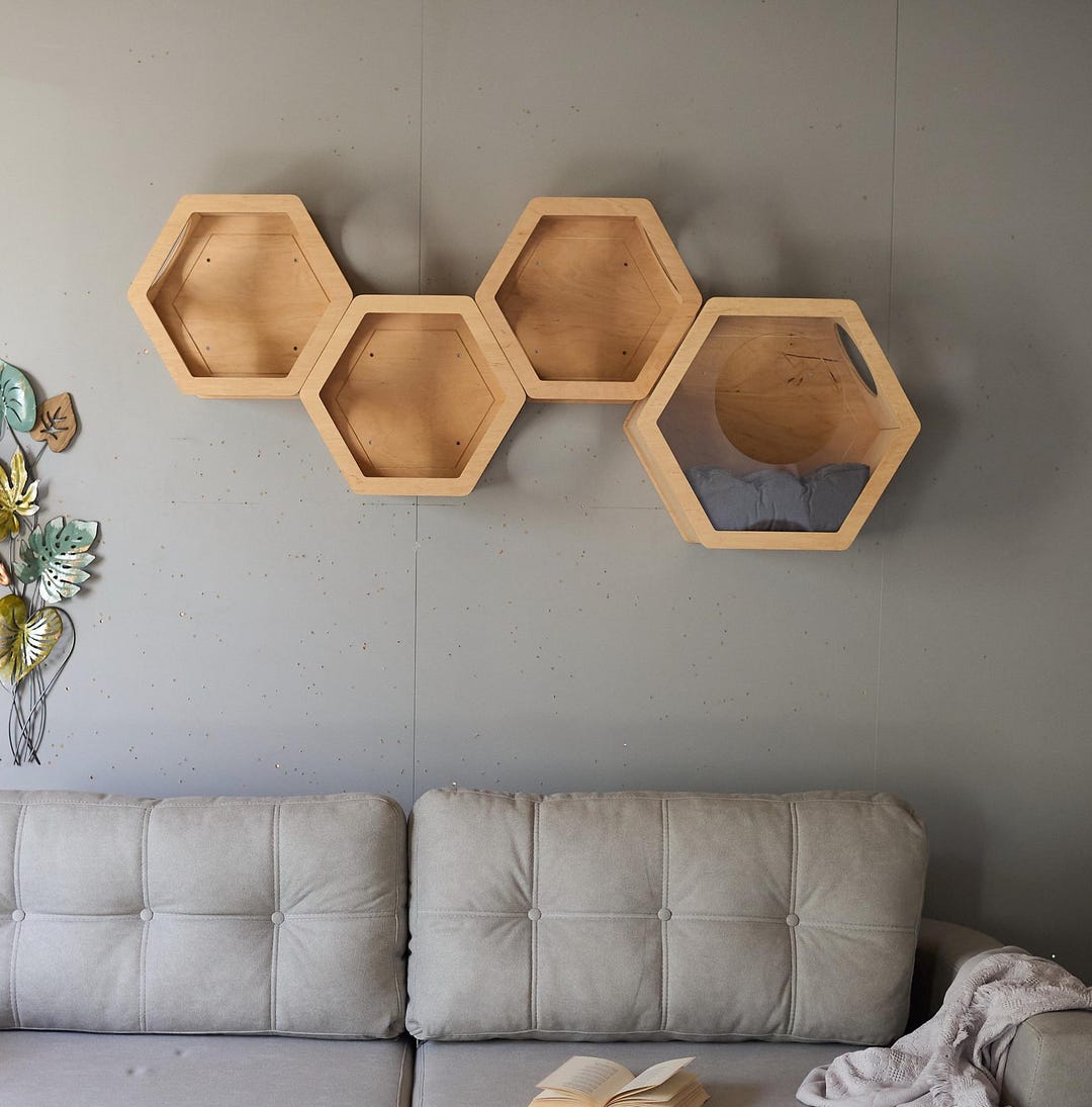 Handmade Hexagon Cat House, Modern Wall Shelf, Birch Wood Furniture - Etsy