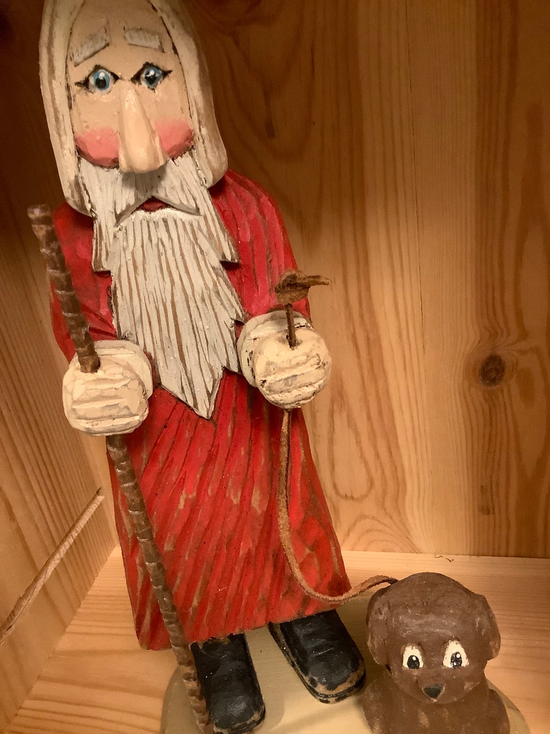 Wood Carved Puppy With a Carved Figurine All Hand Carved by Carved ...