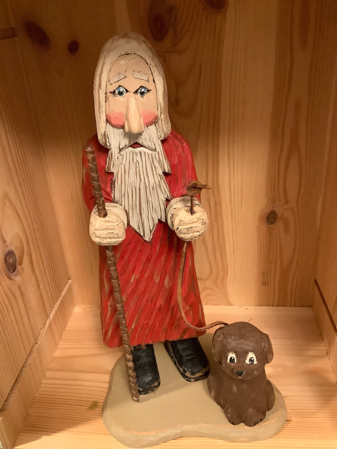 Wood Carved Puppy With a Carved Figurine All Hand Carved by Carved ...