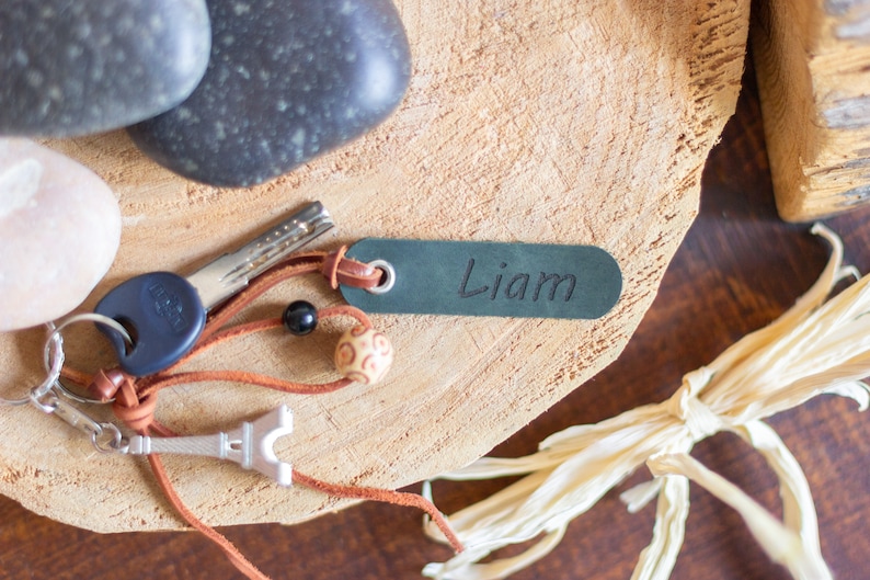 Personalized Leather Name Tag: Custom Toddler Keychain - Etsy