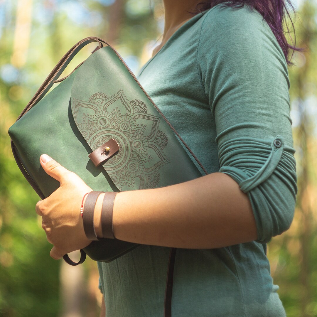 Women Leather Bag Mandala Purse Mini Crossbody Bag - Etsy