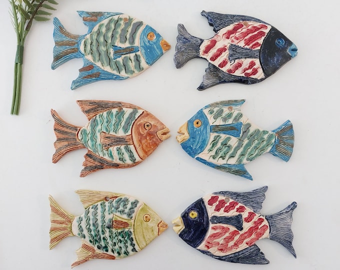 Wooden Fish Wall Decor Set of 2 Unique Coastal Hanging Art Hand-painted ...