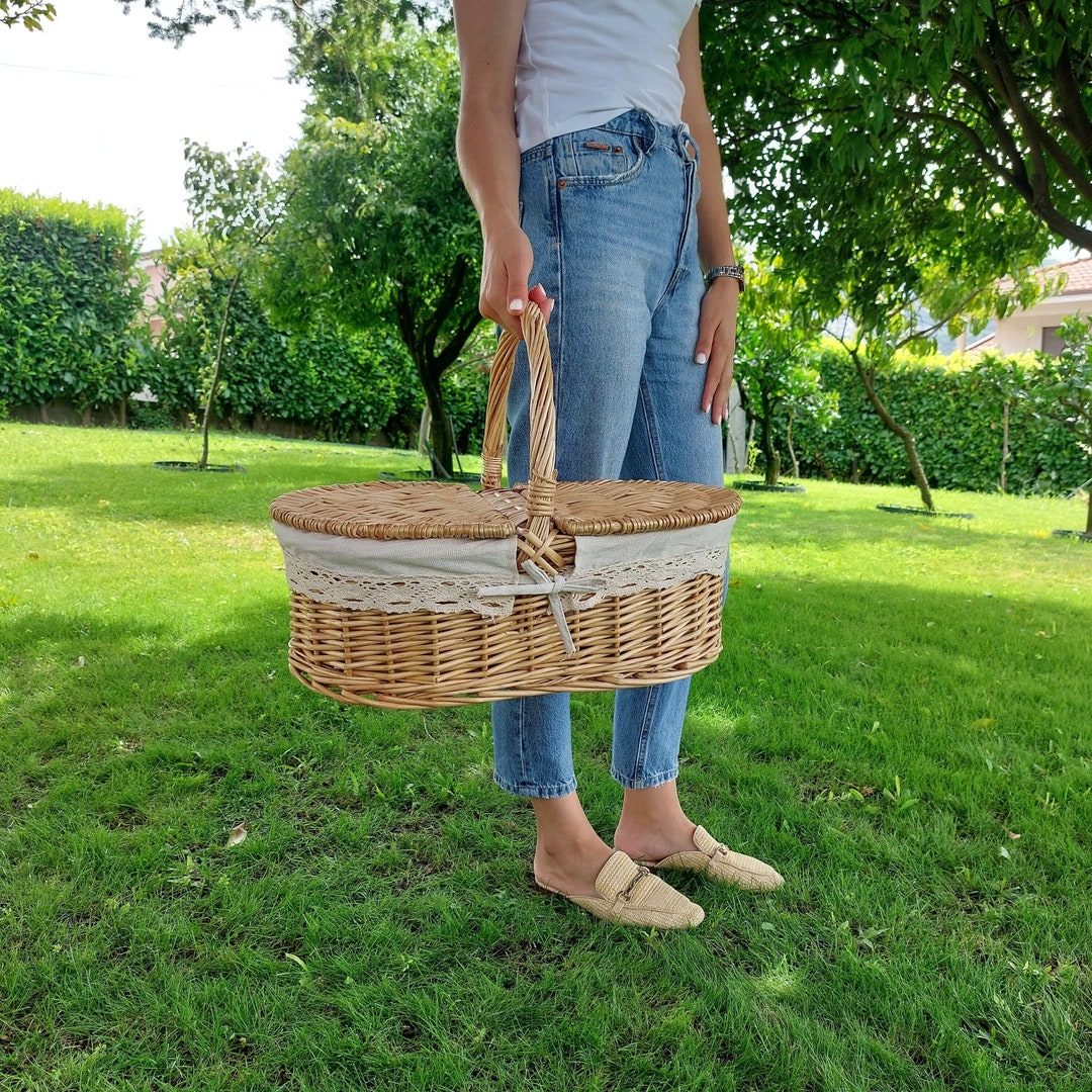 Large Picnic Basket With Lid / Wicker Picnic Basket / Camping Basket ...