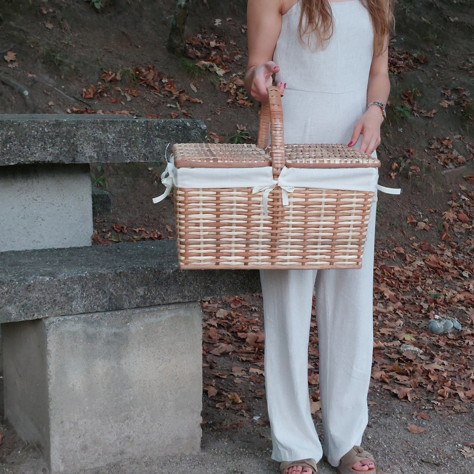 Wicker Picnic Basket / Picnic Basket With Lid / Camping Basket - Etsy