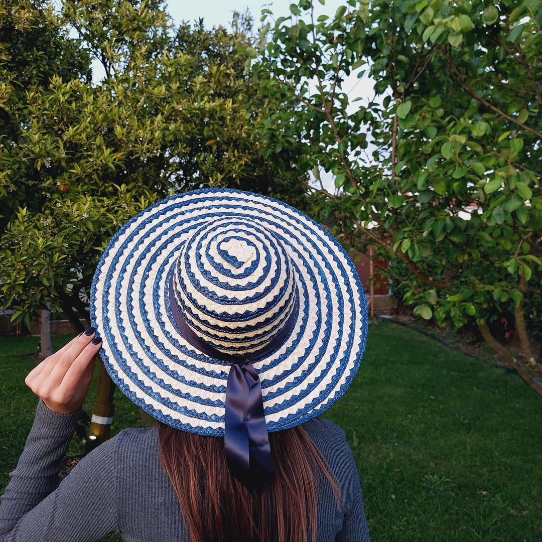Straw Woman Hat Natural and Blue Straw / Summer Hat / Beach Straw Hat ...