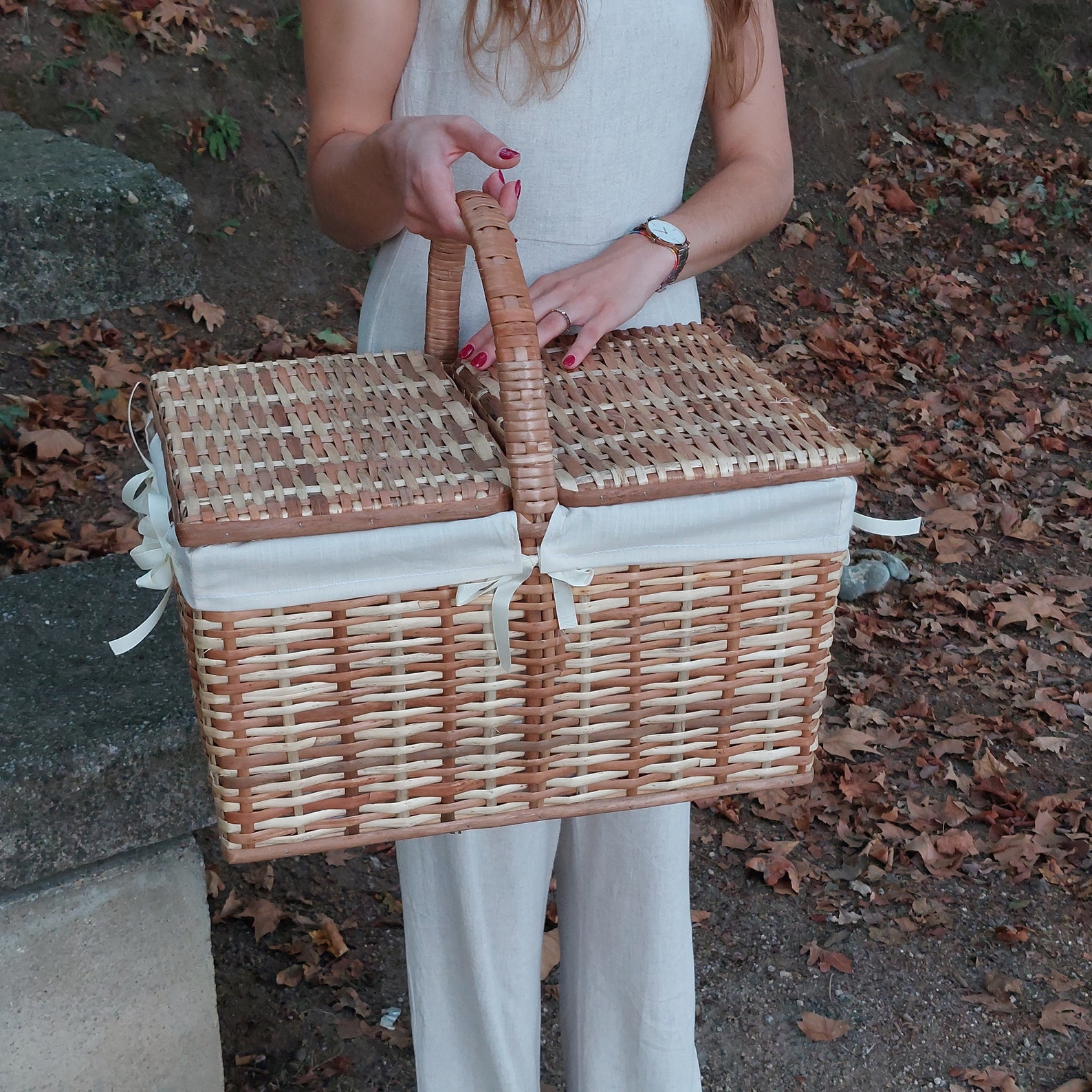 Wicker Picnic Basket / Picnic Basket With Lid / Camping Basket - Etsy