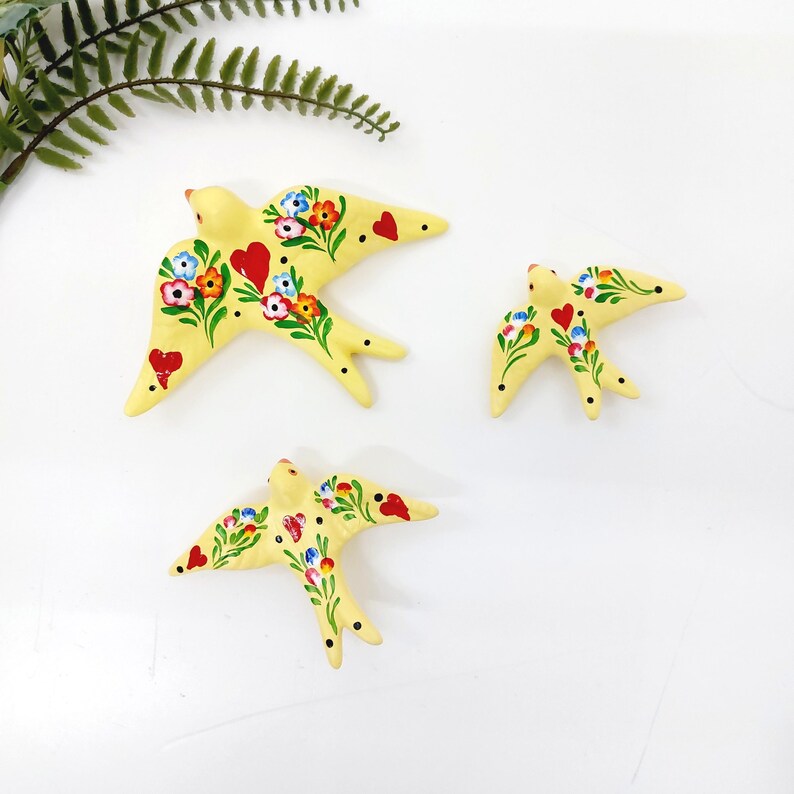 Ceramic Yellow Bird With Hearts / Ceramic Handmade / Ceramic Bird ...