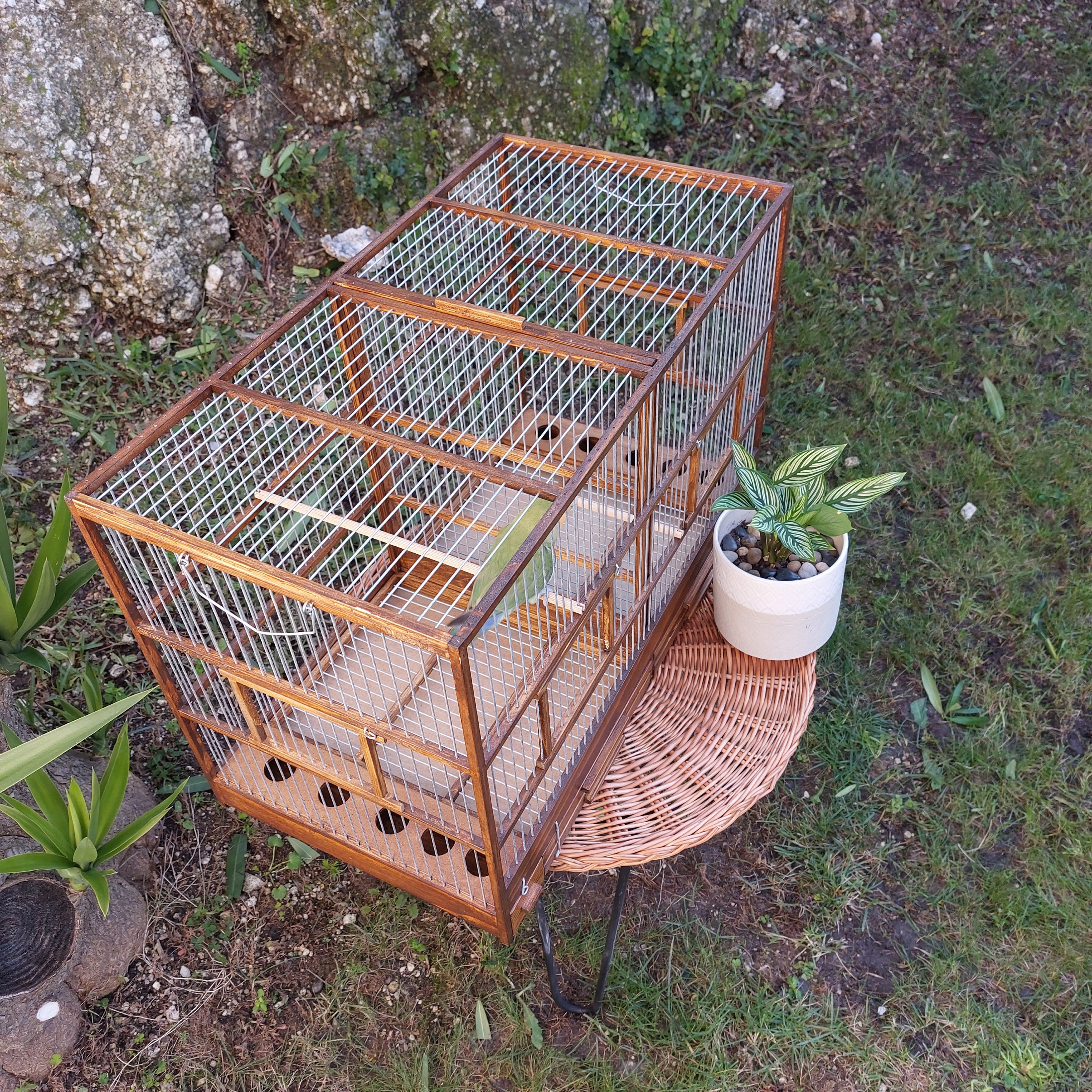 Large Rectangular Bird Cage Old Brown / Handmade Cage / Canary Cage ...