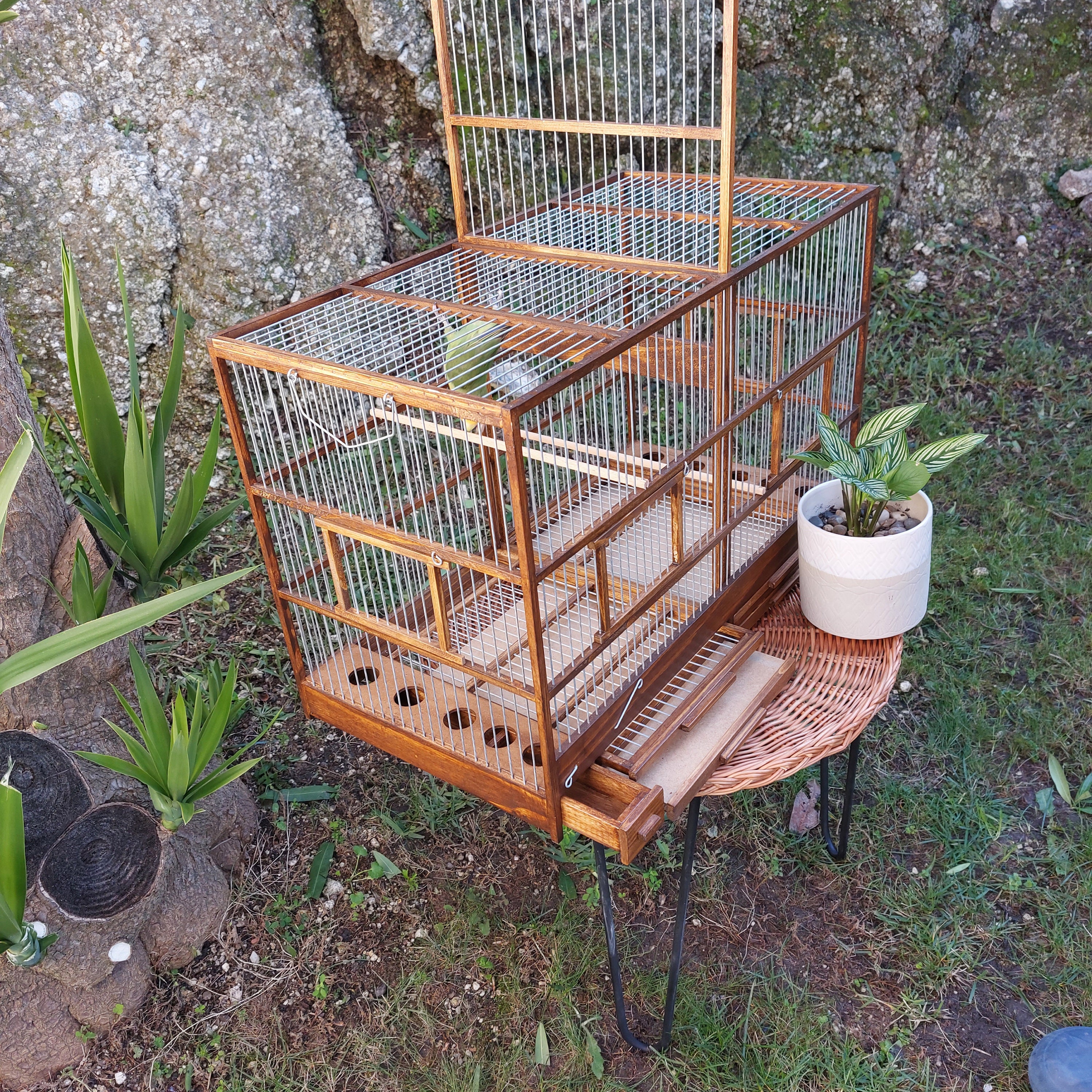Large Rectangular Bird Cage Old Brown / Handmade Cage / Canary Cage ...