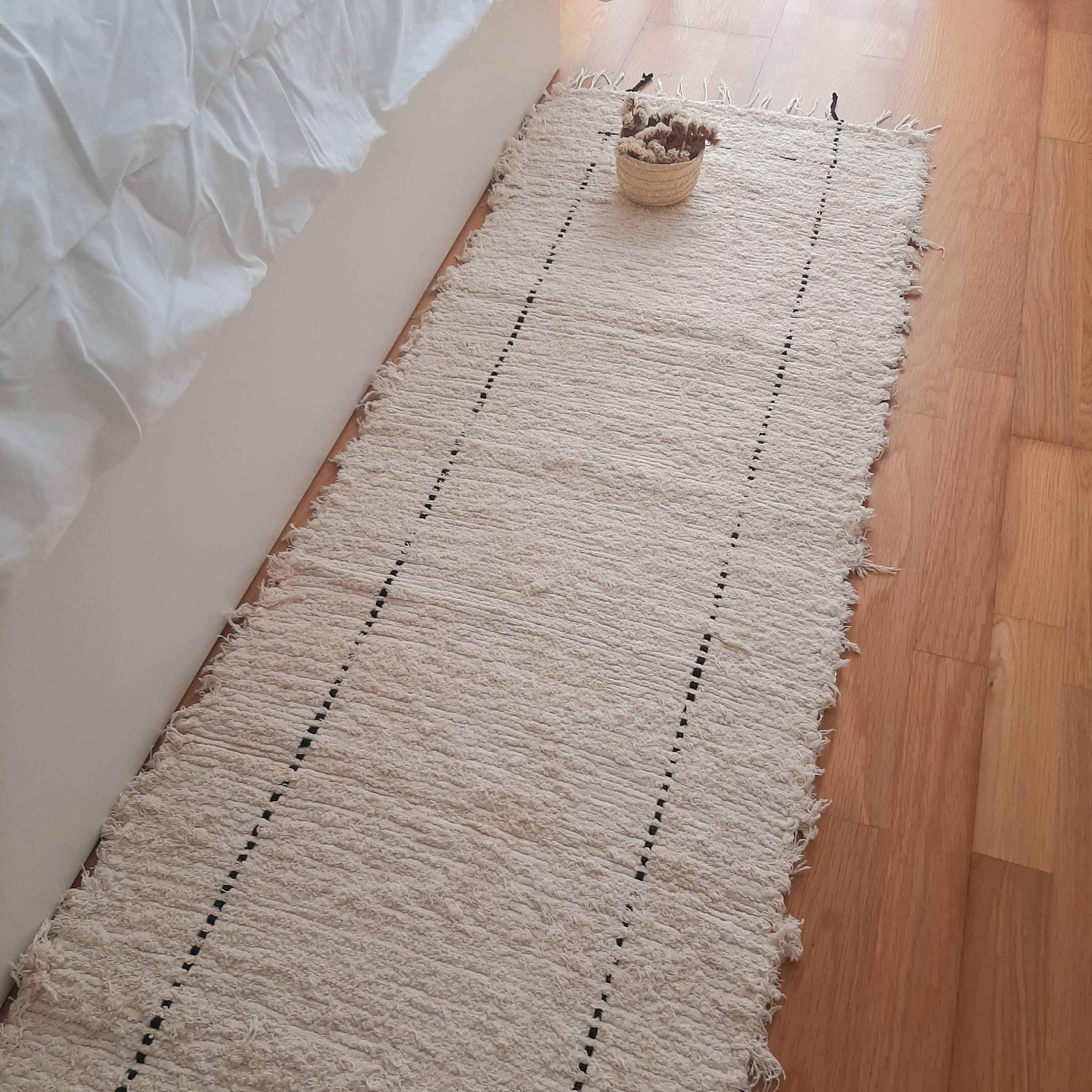 Runner Cream Rug With Black Line 200cm / Runner Rug / Cotton Runner Rug ...