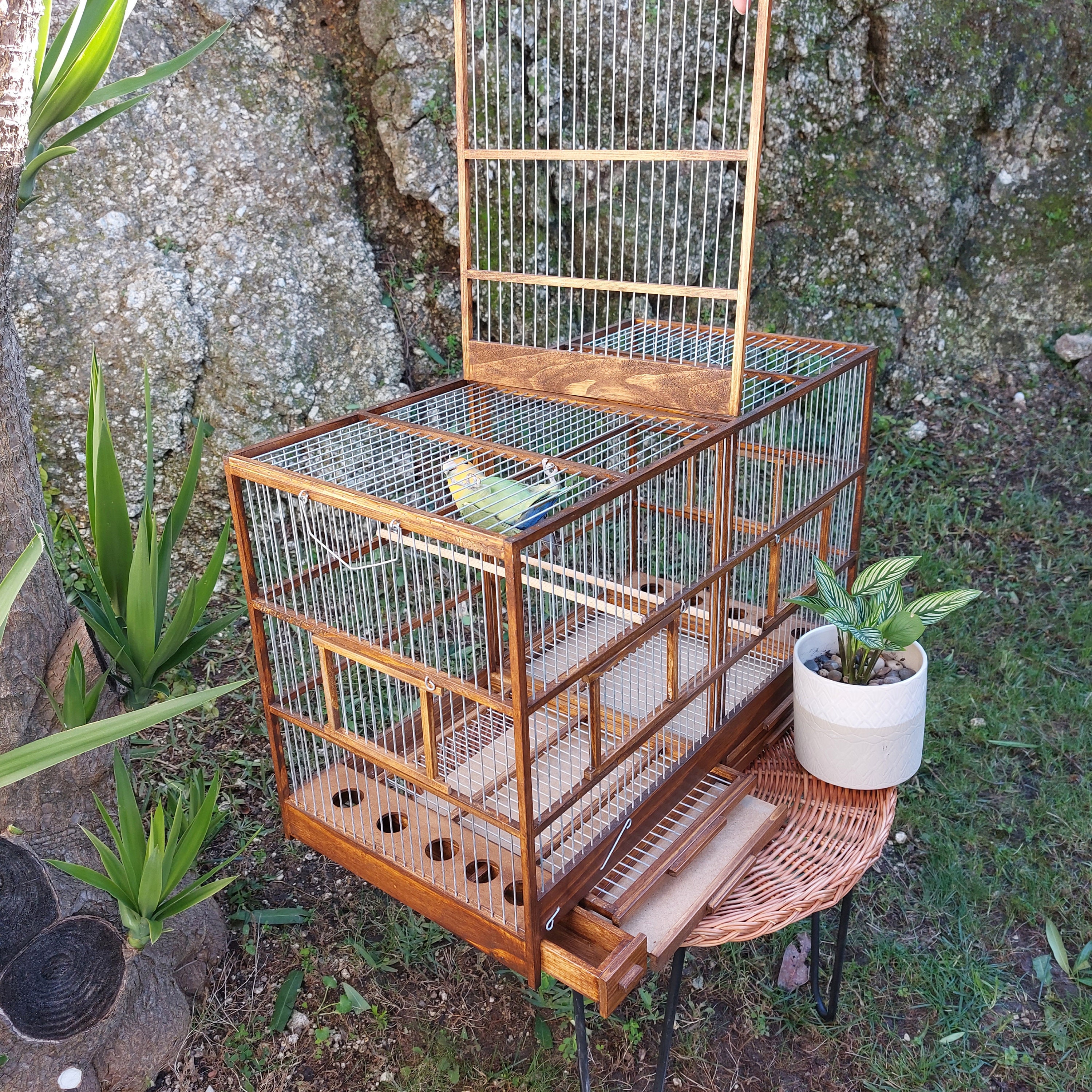 Large Rectangular Bird Cage Old Brown / Handmade Cage / Canary Cage ...