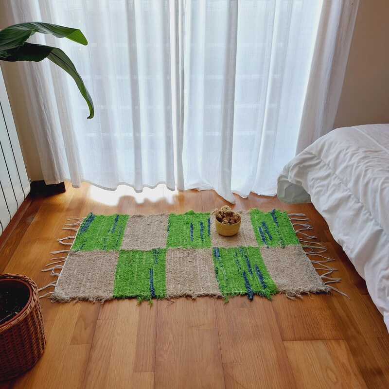 Small Green Checkered Rug - Etsy