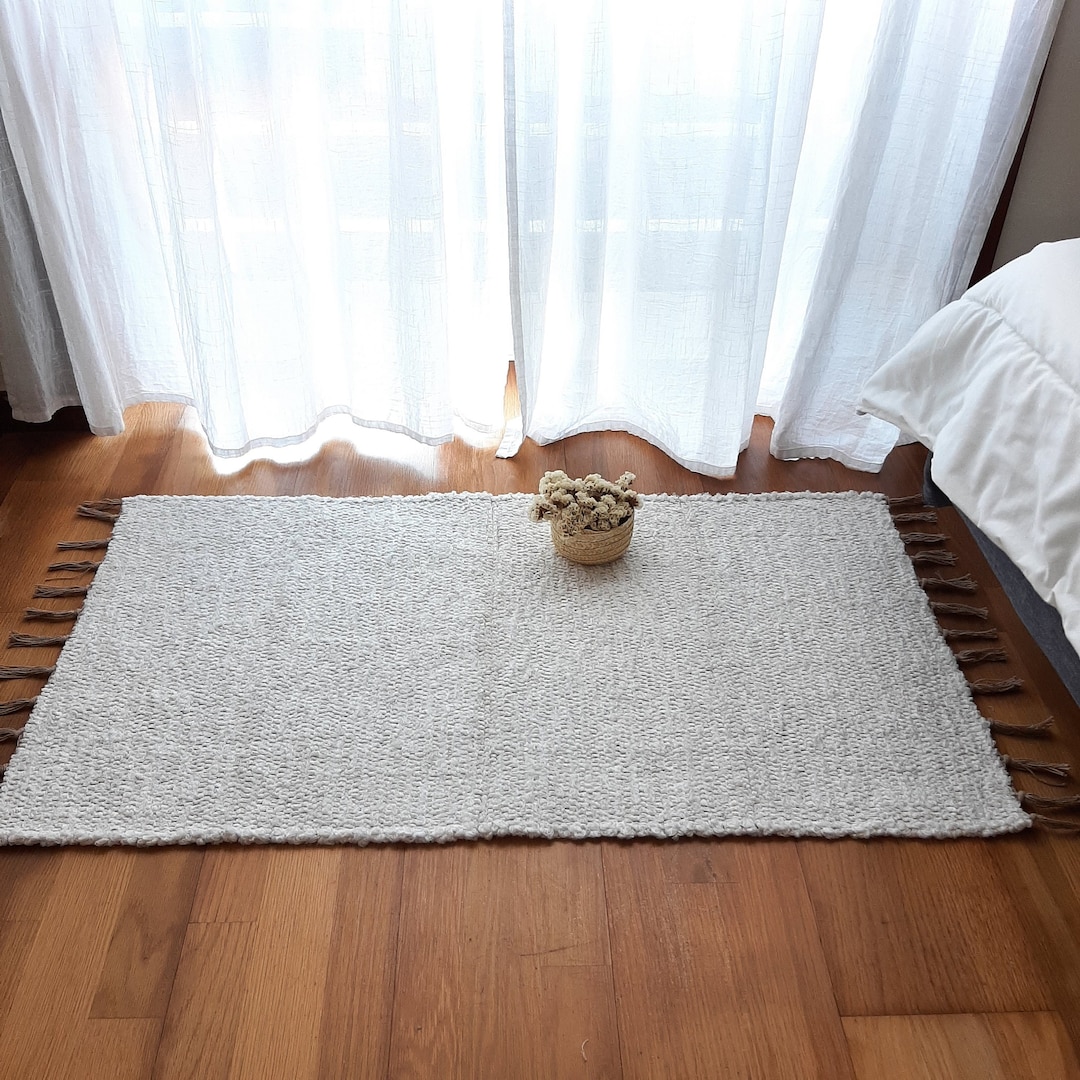 Small Pure White Rug / Shower Mat / Bath Mat / Bedside Rug / Cotton Rug ...