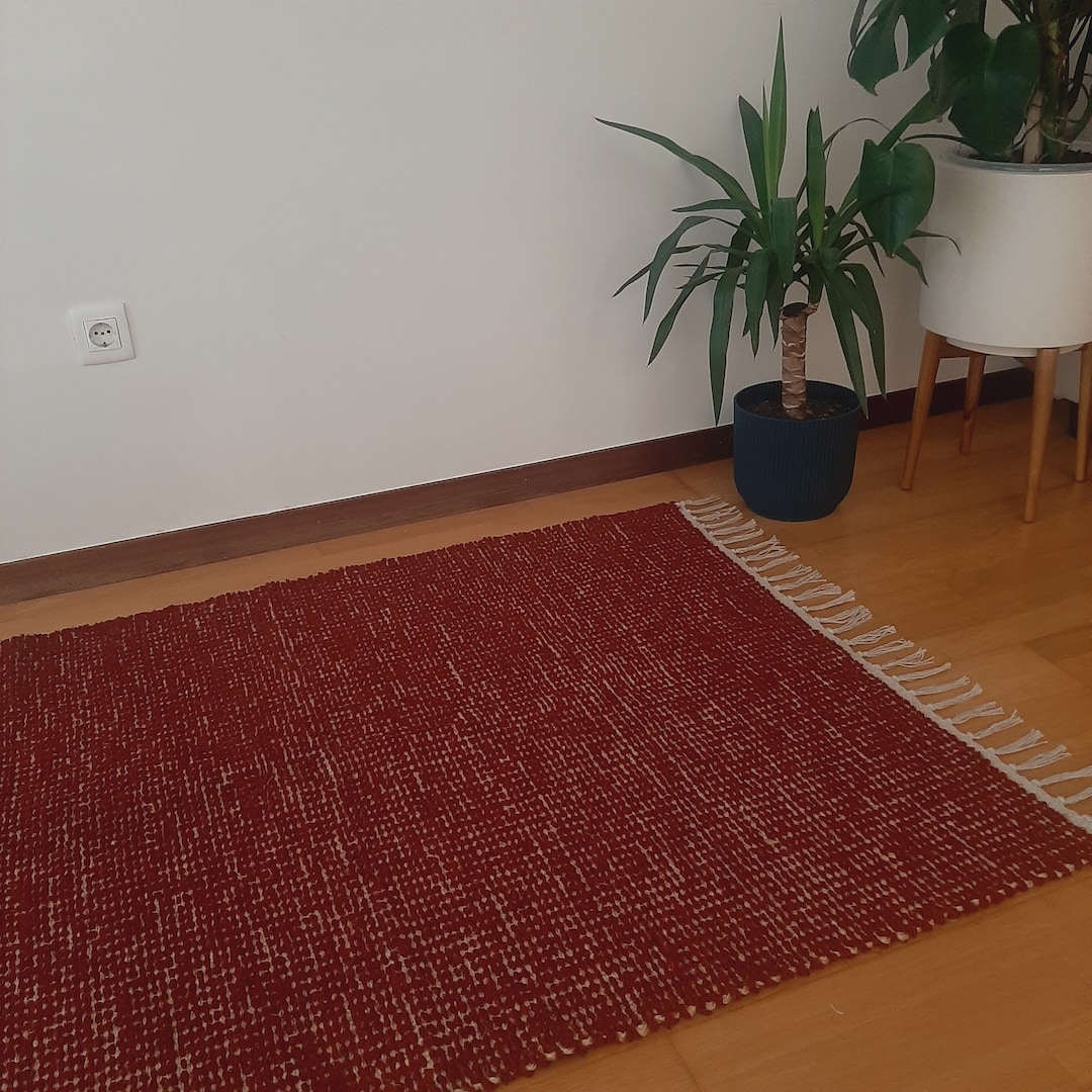 Buy Large Rug Jute and Red Rug 100x150cm / Jute Rug / Living Room Rug ...