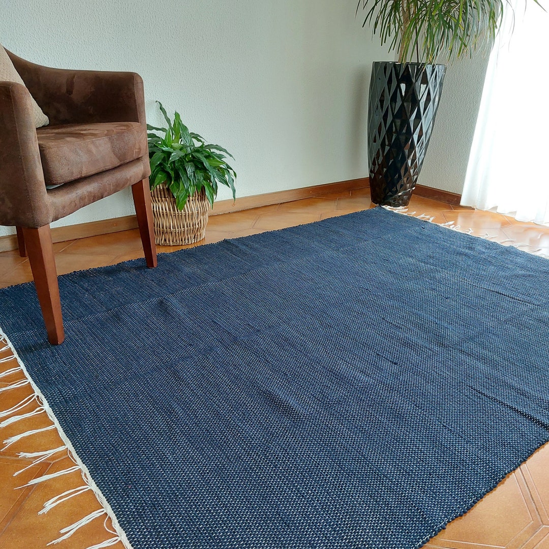 Large Blue Rug / Cotton Rug / Scandinavian Rug / Kitchen Rug / Area Rug ...