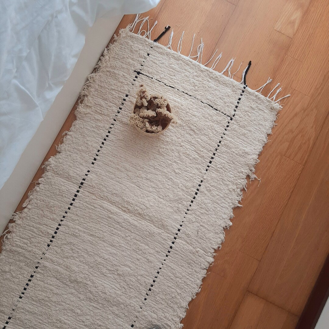 Runner Cream Rug With Black Line 200cm / Runner Rug / Cotton Runner Rug ...
