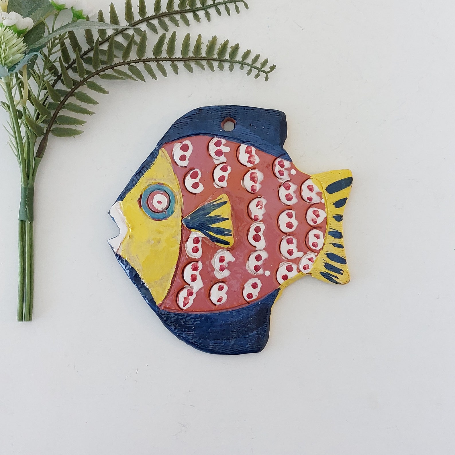 Large Glazed Ceramic Fish / Pottery Fish / Handmade Fish / Portuguese ...