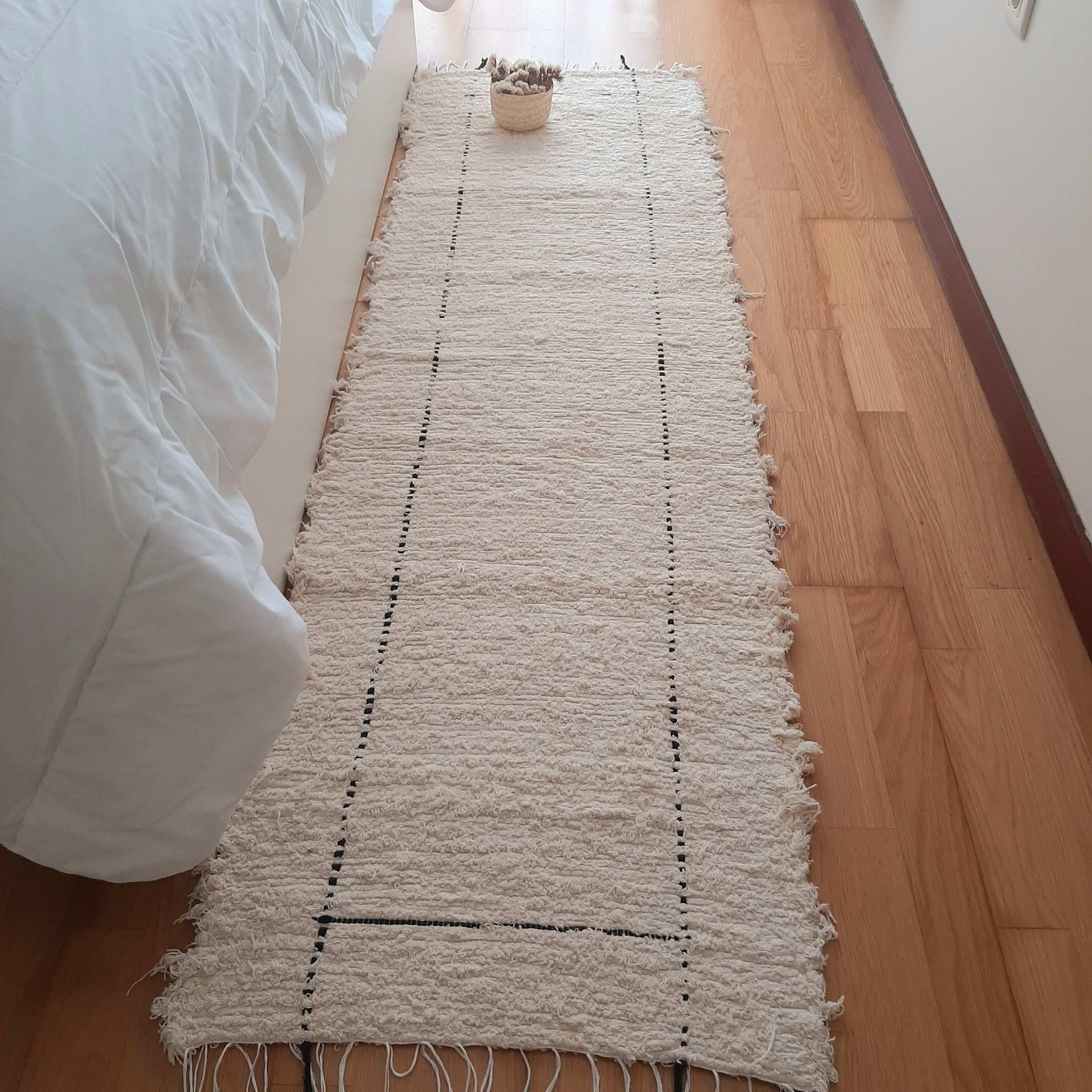 Runner Cream Rug With Black Line 200cm / Runner Rug / Cotton Runner Rug ...