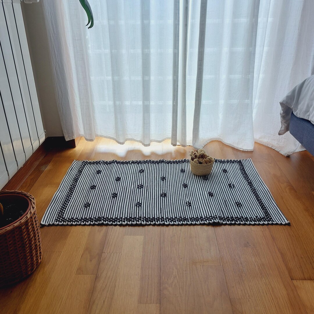 Small Black and White Striped Rug / Room Rug / Bath Mat / Bedside Rug ...