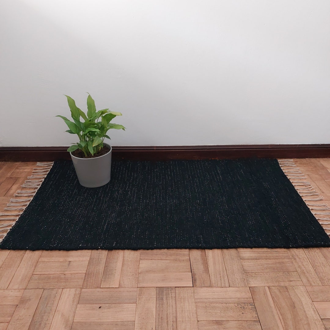 Small Black Rug / Handmade Rug / Living Room Rug / Cotton Rug - Etsy