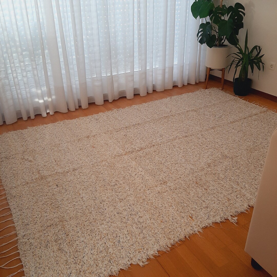 Extra Large Cream Yellow Blue Rug / Cotton Area Rug / Soft Rug / Rug ...