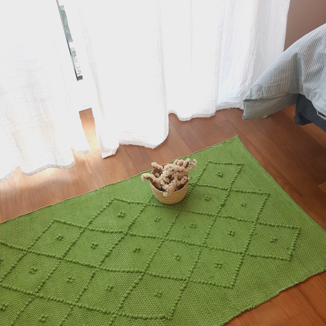 Small Green Rug / Handwoven Rug / Colorful Rug / Vintage Rug / Bathroom ...