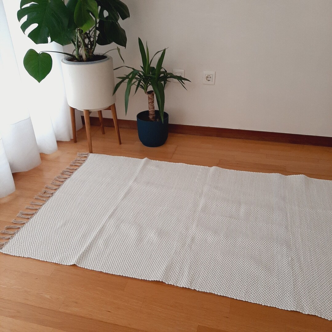 Large White Rug 3x5 Rug / Carpet Rug / Cotton Rug / Woven Rug / Dinning ...